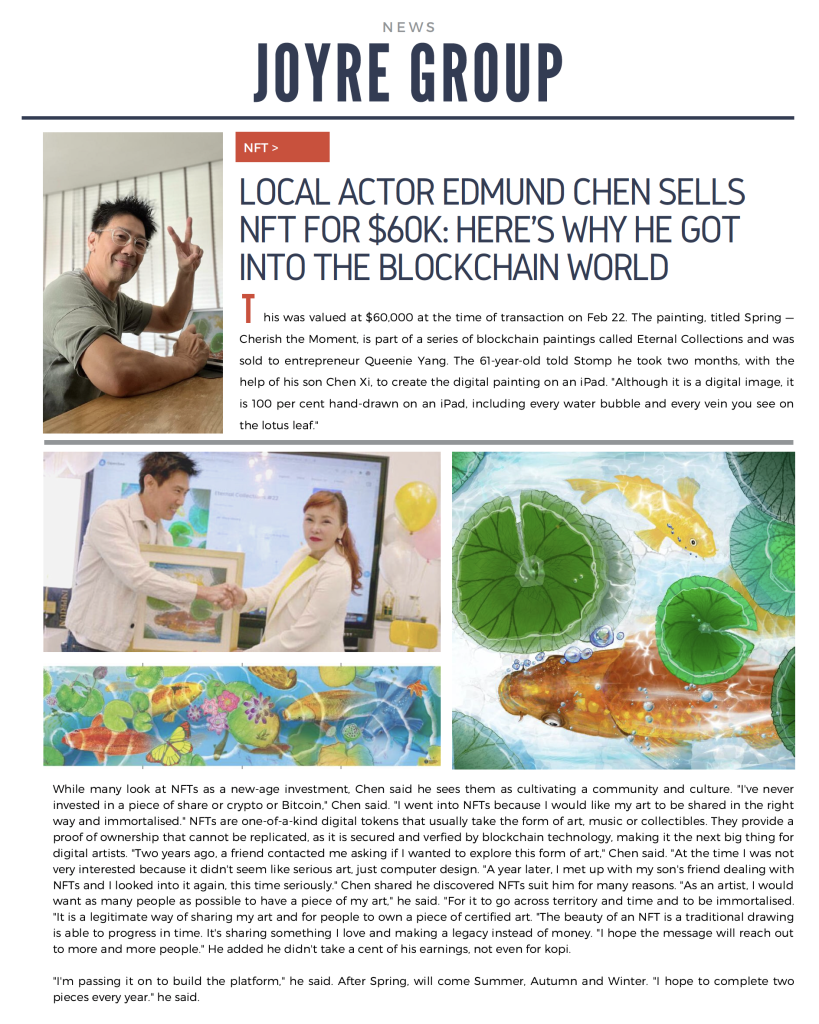 Joyre Group Director, Queenie Yang, Acquires NFT of Local Actor Edmund ...